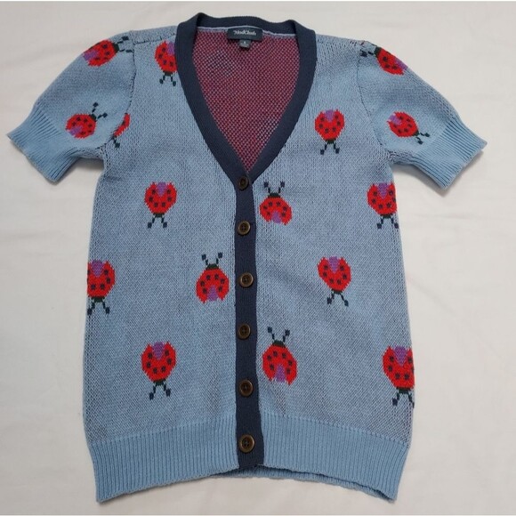 Modcloth | Sweaters | Modcloth Ladybug Intarsia Short Sleeve Cardigan ...